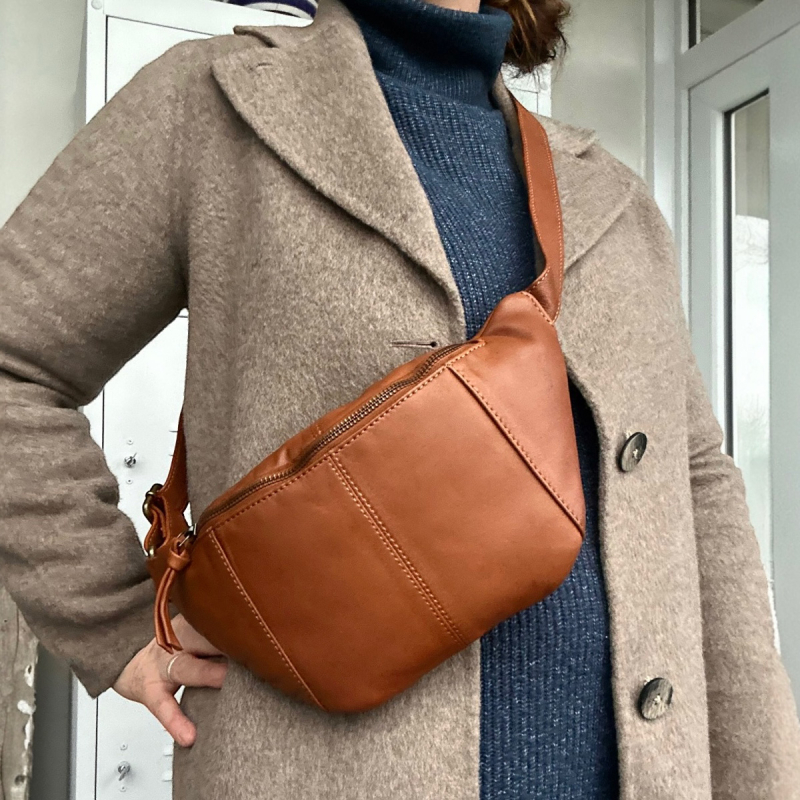 Tascha city bumbag - Blød cognac skind - Mellem str